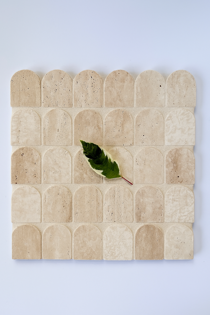 Scarpa I Travertine Arch Mosaic Marble Mesh – New York Cement Tile