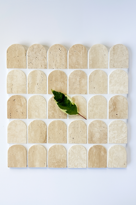Scarpa I Travertine Arch Mosaic Marble Mesh – New York Cement Tile