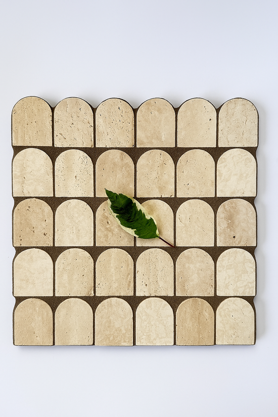 Scarpa I Travertine Arch Mosaic Marble Mesh – New York Cement Tile